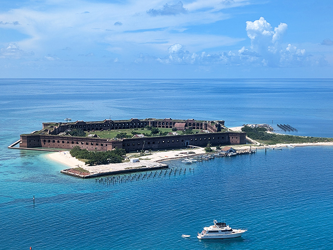 This bird's-eye perspective reveals Fort Jefferson's perfect symmetry &ndash; a massive hexagonal structure that took three decades to build but was never completed.