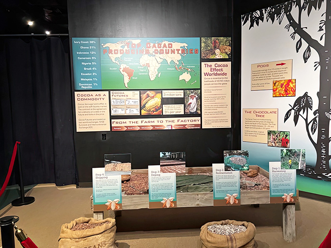 From bean to bar, this educational display reveals chocolate's global journey, though most visitors are too busy planning their next sample to notice.