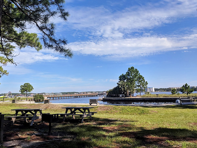Picnic tables nestled among pines create perfect lunch spots, where sandwiches somehow taste better with a side of natural beauty.