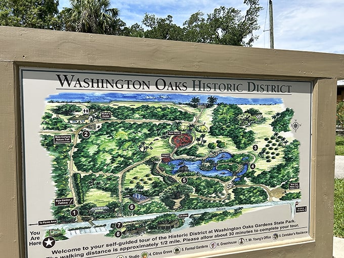 The treasure map to Washington Oaks' hidden gems, proving the best adventures still begin with "X marks the spot" &ndash; even in digital times.