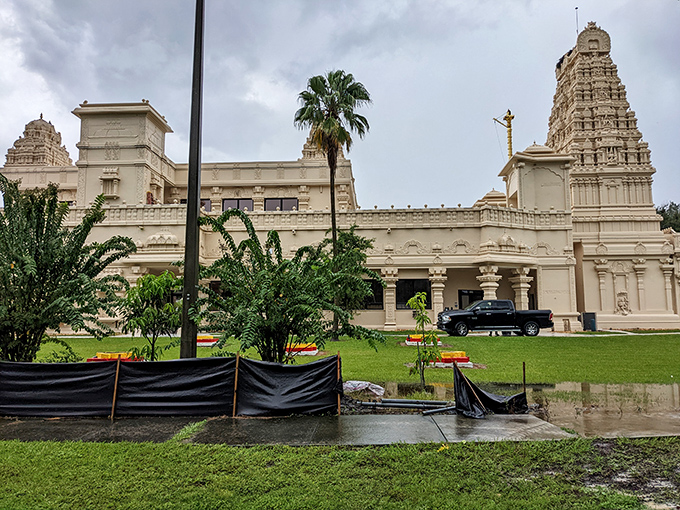 The massive structure required master craftsmen from India, who transformed Florida concrete into a spiritual landmark that rivals temples in the motherland.