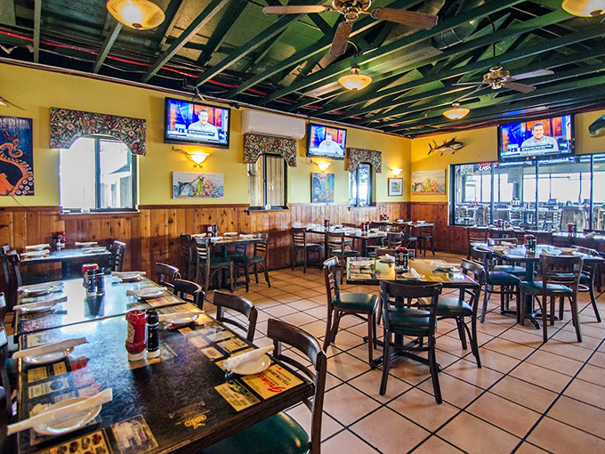 Wooden accents and nautical touches create an atmosphere that says "yes, we know exactly where we are" &ndash; firmly in Florida's embrace.