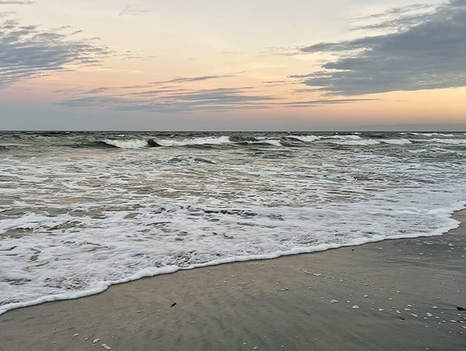 Sunset paints Mickler's Landing in watercolor hues, turning an ordinary evening into coastal magic hour.