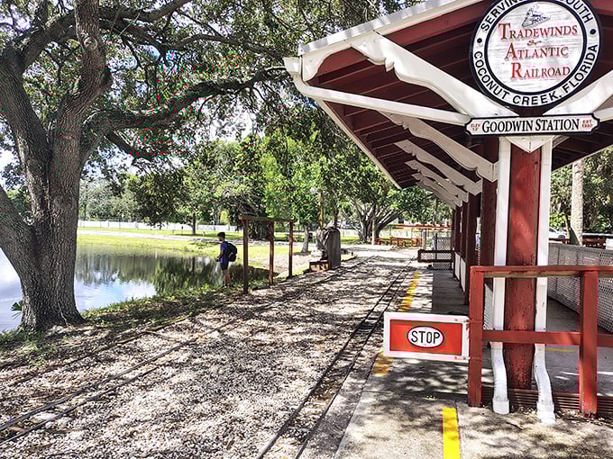 Goodwin Station stands ready for the next departure. The meticulous attention to detail makes this miniature world feel authentically railroad through and through.