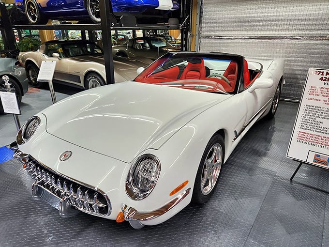 Corvette perfection in pristine white. This automotive icon captures American design at its most seductive and unapologetic.