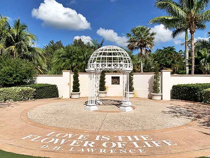 That white gazebo with the love quote is where romance goes to take its profile picture.