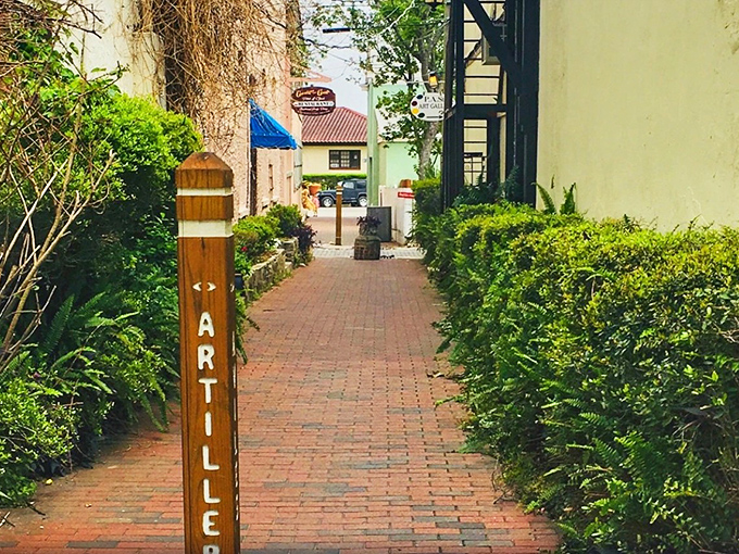 Hidden pathways and brick corridors branch off the main street, inviting explorers to discover quiet corners and secret gardens throughout the district.