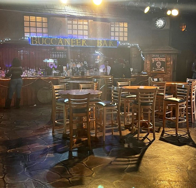 "Welcome to Pirates Town" &ndash; the entrance pathway lined with palm trees invites you to leave the modern world behind.