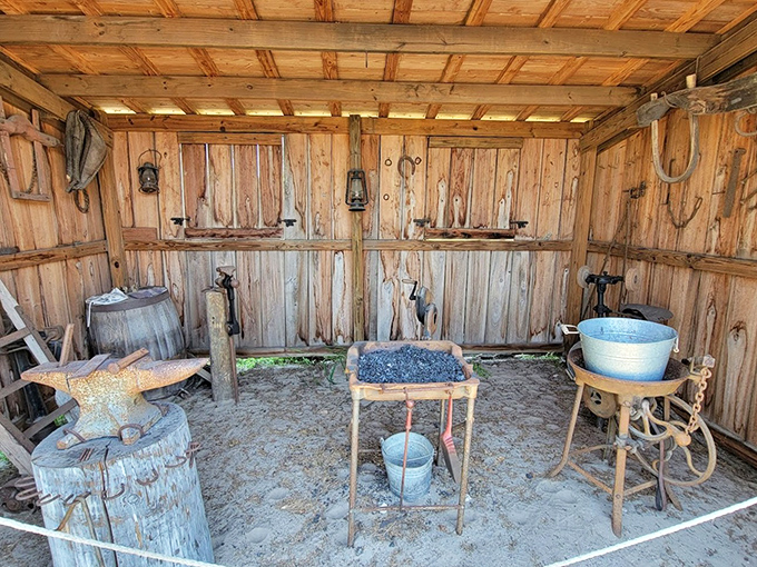 The blacksmith's shop, where raw metal transformed into essential tools through the ancient alchemy of fire, strength, and skill.