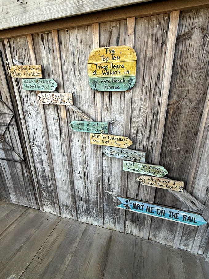 Handcrafted signs listing "Things Heard at Waldo's" reveal the restaurant's sense of humor and decades of memorable guest moments.