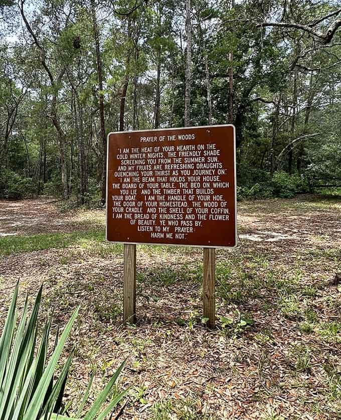 The Prayer of the Woods reminds visitors that forests provide everything from shelter to beauty, asking only respect in return.