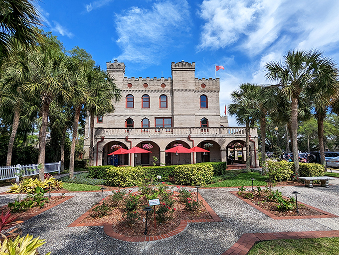 Lush gardens surround the castle-like museum, the manicured landscape providing a serene contrast to the wonderfully weird exhibits inside.