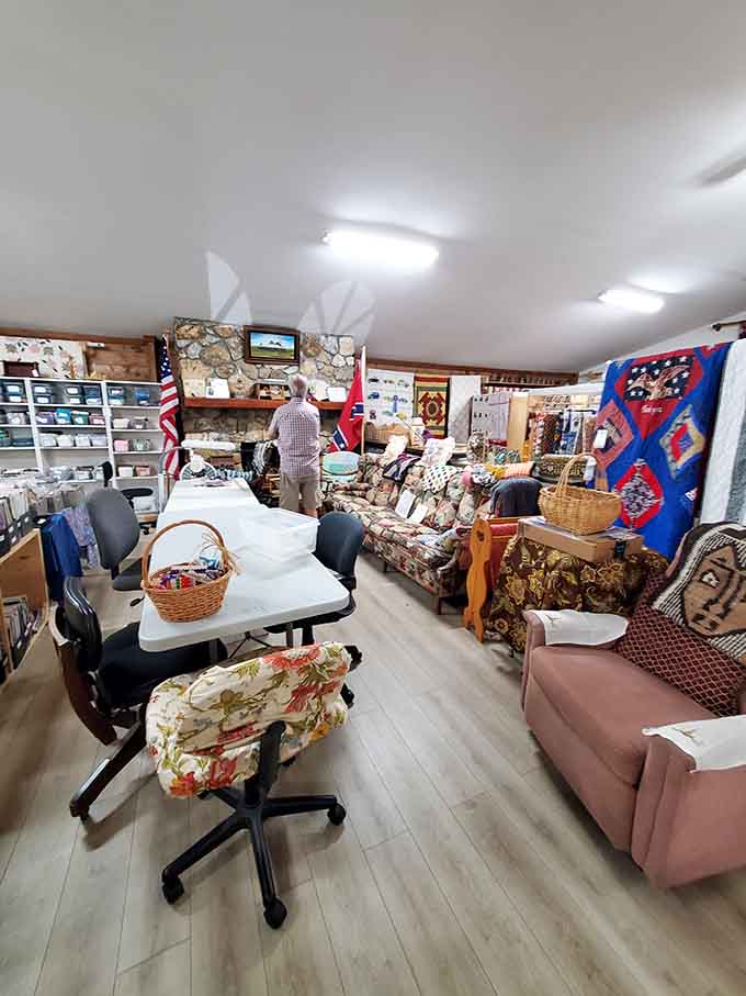 The museum's interior reveals a quilter's paradise where fabric art covers every available surface with glorious purpose.