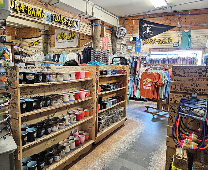 The gift shop offers colorful mugs, t-shirts and souvenirs that let you take a piece of Flora-Bama's magic home with you.