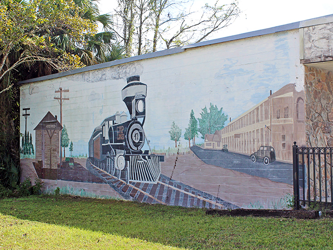 Local murals tell Dunnellon's story through art, preserving the town's railroad heritage in vibrant, weathered strokes.