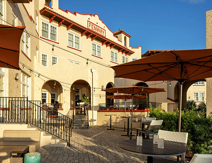 The outdoor event space offers a perfect blend of shade and sunshine, ideal for gatherings that celebrate Florida's perfect weather.