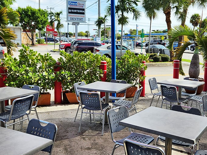 Al fresco dining, Miami-style. These outdoor tables offer the perfect perch for people-watching while savoring your Cuban feast under Florida's famous sunshine.
