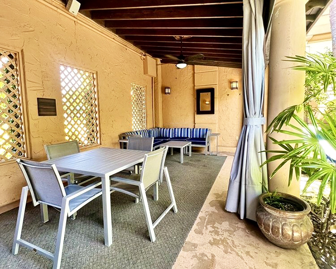 A private poolside nook that whispers, "Yes, you can absolutely pretend you're writing the Great American Novel here instead of just napping."