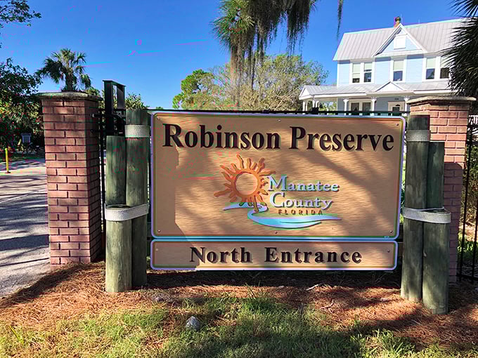 The welcoming entrance sign promises natural wonders beyond. No flashing lights or carnival barkers &ndash; just authentic Florida waiting to be discovered.