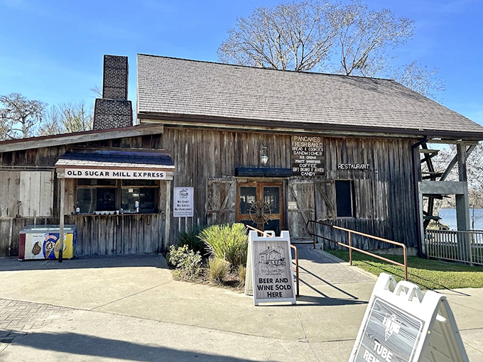 The storefront beckons with promises of "Old Sugar Mill Express" and other delights beyond just pancakes.