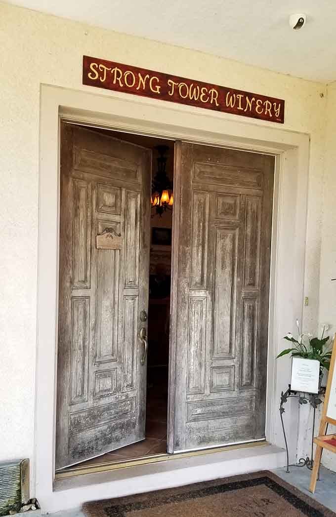 These weathered doors welcome you into a world where wine, relaxation, and Florida charm converge perfectly.