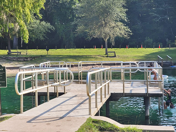 This swim dock has witnessed more cannonballs, belly flops, and graceful dives than an Olympic judge.