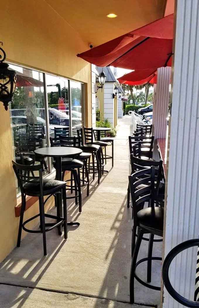 Outdoor seating lets you enjoy Florida's beautiful weather while making a glorious mess with your crabs.