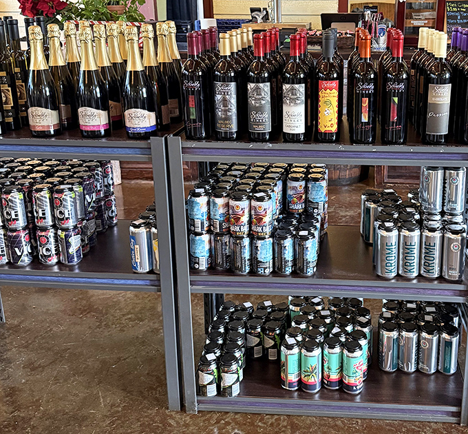 Liquid treasure trove: Schnebly's retail area showcases their complete collection of tropical wines and craft beers.