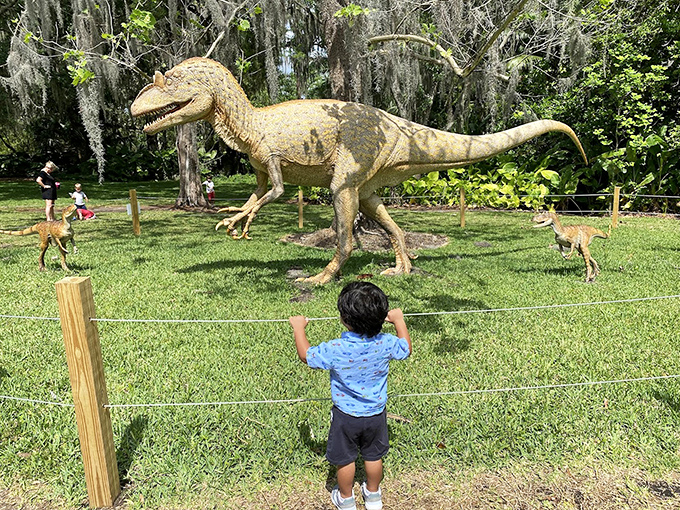 Prehistoric creatures temporarily roam the gardens during special exhibits, delighting young visitors who discover dinosaurs lurking among the foliage.