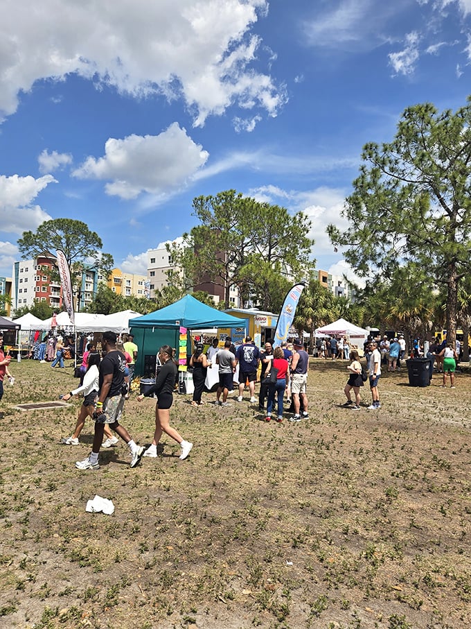 Festival time in Tampa! The park's open spaces become vibrant marketplaces where local culture, crafts, and cuisine shine.