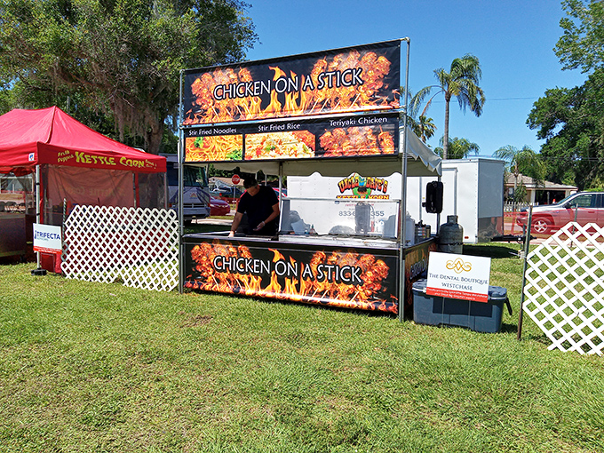 Serving "Chicken on a Stick" &ndash; because everything tastes better when eaten outdoors with fingers instead of forks.