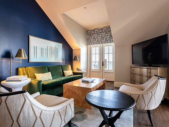 Living areas feature bold color choices and comfortable seating that invites you to linger just a little longer.