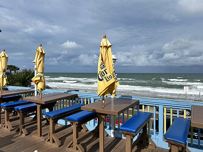 Outdoor seating with unobstructed ocean views &ndash; where every table feels like the best seat in the house.