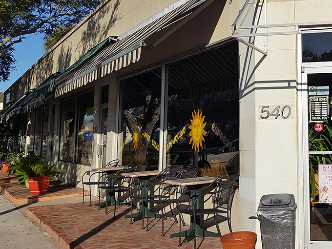 Sidewalk seating for those perfect Florida mornings when the humidity takes a rare day off.