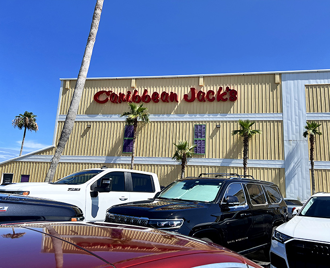 Even the parking area feels like the start of an adventure, with the restaurant's cheerful sign promising good times ahead.