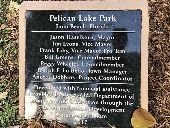 Historical marker: This plaque tells the story of community vision and environmental stewardship, where good ideas and funding created lasting natural beauty.
