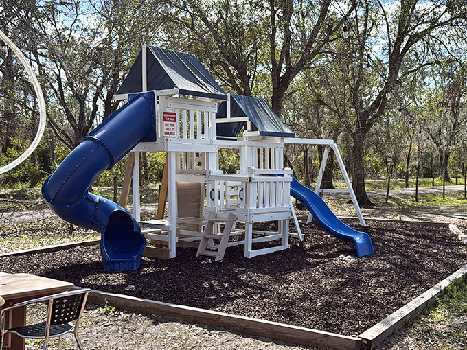 The playground proves that Fiorelli understands parenting &ndash; sometimes Mom and Dad need wine while the kids need to slide their energy away.