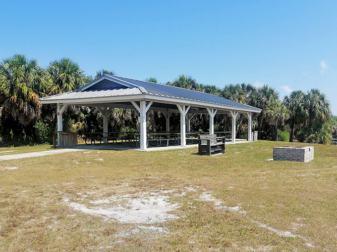 This shaded pavilion offers respite from Florida's enthusiastic sunshine &ndash; a community gathering spot where memories are made between beach visits.