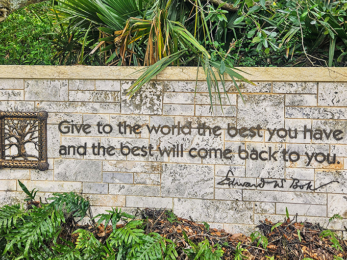Edward Bok's wisdom carved in stone: "Give to the world the best you have and the best will come back to you."