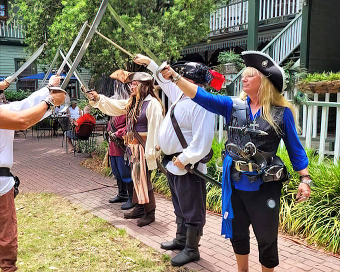 Costumed pirates bring historical flair to the Isle of Eight Flags Shrimp Festival, where Fernandina Beach celebrates its maritime heritage.