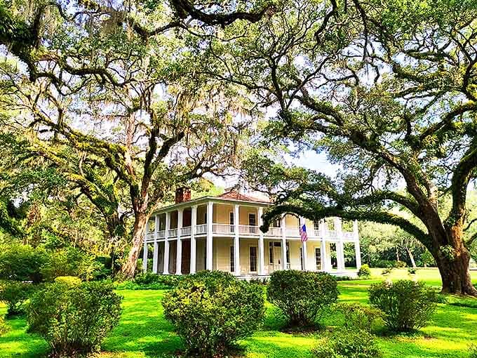 Ancient oaks embrace this historic home like they're protecting it from the modern world.