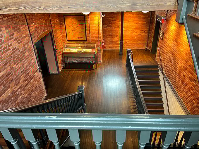 Looking down from the second floor reveals the architectural beauty of this historic space. Some views simply never get old.