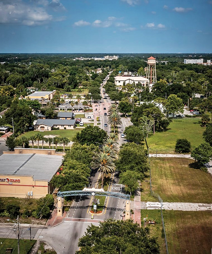 This aerial view reveals Eatonville's perfect positioning &ndash; close enough to Orlando for convenience, yet worlds away in character and pace.