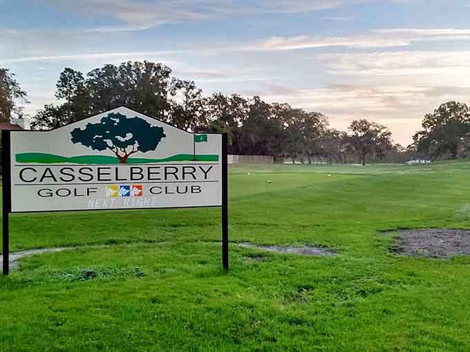The welcoming sign that marks the entrance to your new favorite golf destination, where every round feels like coming home to old friends.