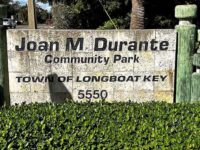 Joan M. Durante Community Park announces itself simply, but what lies beyond this sign is anything but ordinary, pure Longboat Key magic.
