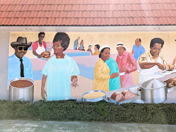 Community spirit simmers in this vibrant depiction of a local gathering, where food and fellowship bring neighbors together.
