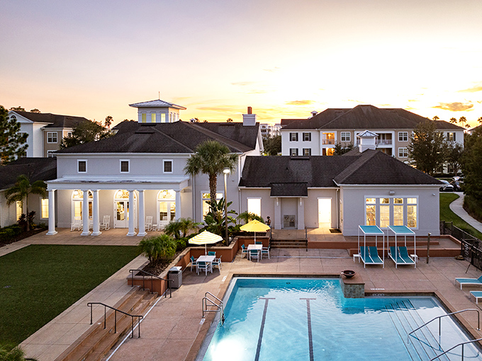 Evander Square Apartments offer resort-style living with a pool that makes everyday feel like vacation &ndash; even when taking out the trash.