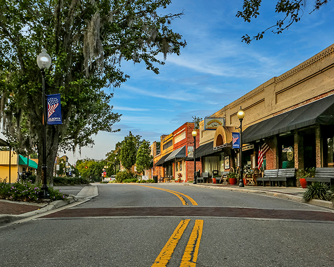 Historic Downtown Alachua basks in perfect Florida sunshine, its oak-lined streets offering shade and serenity in equal measure.