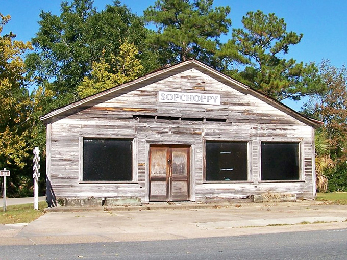 This weathered wooden building bearing the town's name stands as a humble landmark to Sopchoppy's enduring place in Florida's story.