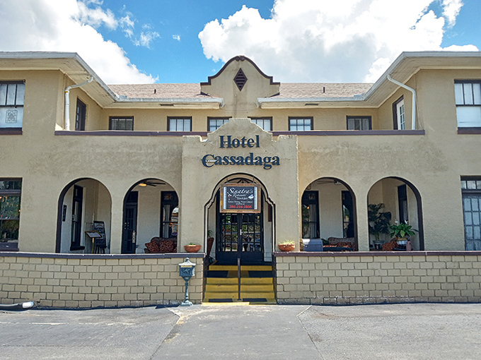 The full glory of this historic spiritualist landmark bathed in golden Florida sunshine. Behind those many windows lie rooms where the veil between worlds grows remarkably thin after sunset.